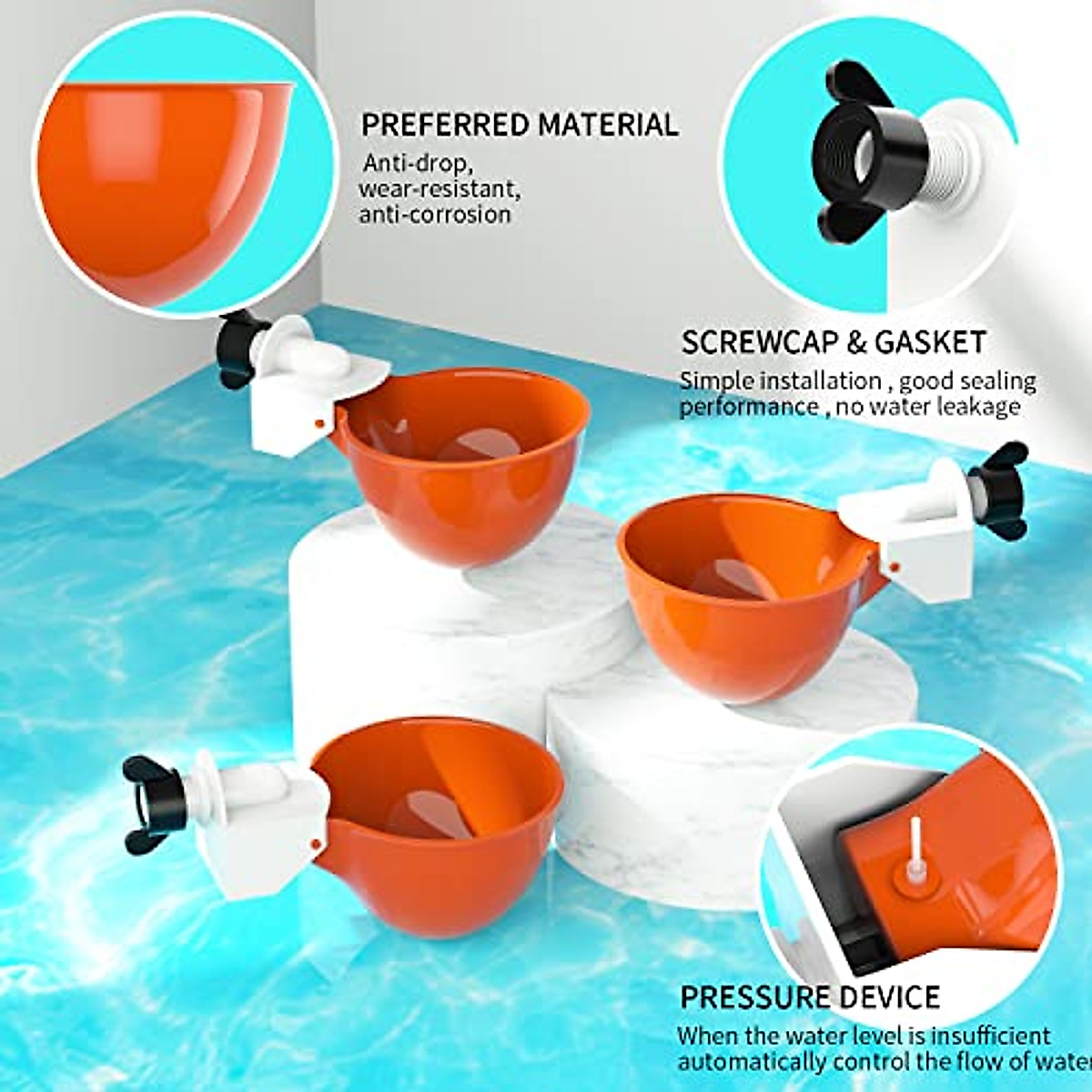 sansheng Large Automatic Chicken Waterer Cups,Thread Automatic Filling Poultry Water Cups with Drill Bit,Automatic Poultry Waterer for DIY Poultry Quail Duck Chicken Bird Drinker(5 Pack)