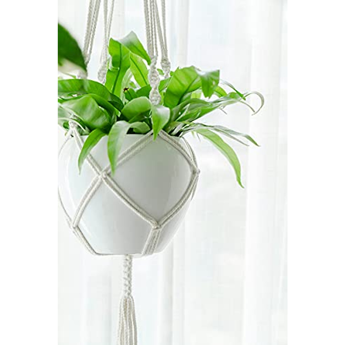 Mkono Macrame Plant Hangers Indoor Outdoor Hanging Planter Basket Cotton Rope 4 Legs 41 Inch, 2 Pack, Ivory