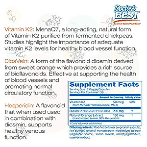 Doctor's Best Vein Support with Diosvein & Menaq7, Circulation for Healthy Legs, Non-GMO, Gluten & Soy Free, Vegan, 60 Count
