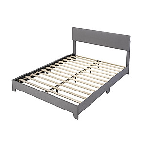 Allewie Full Size Bed Frame with Adjustable Headboard, Upholstered Platform Bed with Wood Slats, Heavy Duty Mattress Foundation, No Box Spring Needed, Noise-Free, Easy Assembly, Light Grey