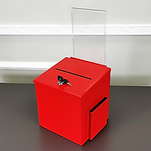 FixtureDisplays® Red Metal Donation Box Suggestion Tithes Offering Box with Sign Holder 8.5X8.1X18" 11573RED