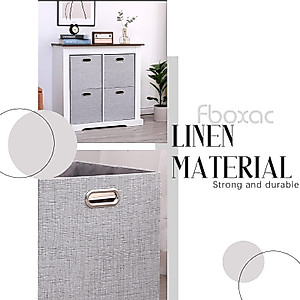 Fboxac Cube Storage Bins 13×13 Linen Foldable Box with Handles, Collapsible Organization Basket Set of 4 Large Capacity Grewer for Closet Shelf Cabinet Bookcase Bedroom, Silver Grey