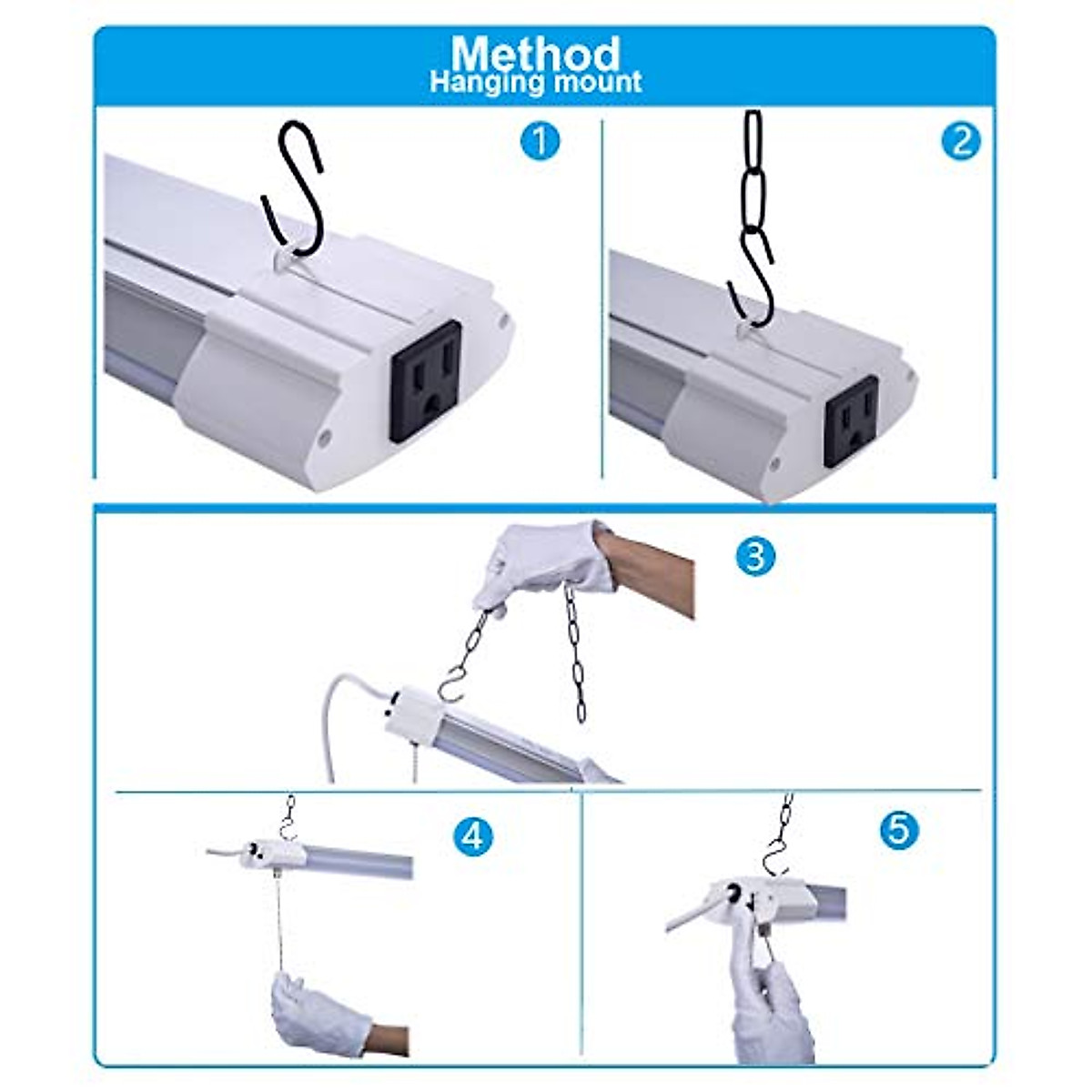 HOLDWILL 2 Pack LED Shop Light,4FT 48W Linkable Utility Integrated Ceiling Lighting Fixture, 3 CCT Selectable 3KK/4KK/5KK Hanging Mount with Pull Chain LED Workbench Light for Workshop