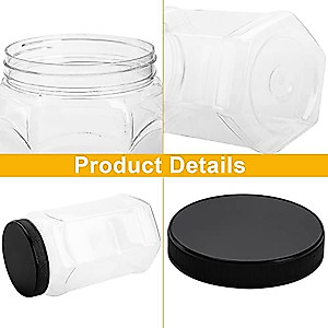 Okllen 4 Pack 70 Oz Clear Plastic Jars with Lids, Empty Storage Containers Large Spice Jars Airtight Canisters for Dry Food, Snacks, Flour, Dog Food, Wide Mouth, BPA Free, Black Cap