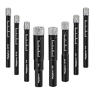 Mgtgao 8pc Black Dry Diamond Drill Bits Set for Granite Ceramic Marble Tile Stone Glass Hard Materials (not for Wood), Round Shank 3/16”, 1/4”, 5/16”, 3/8”, 1/2 ” with Storage Case
