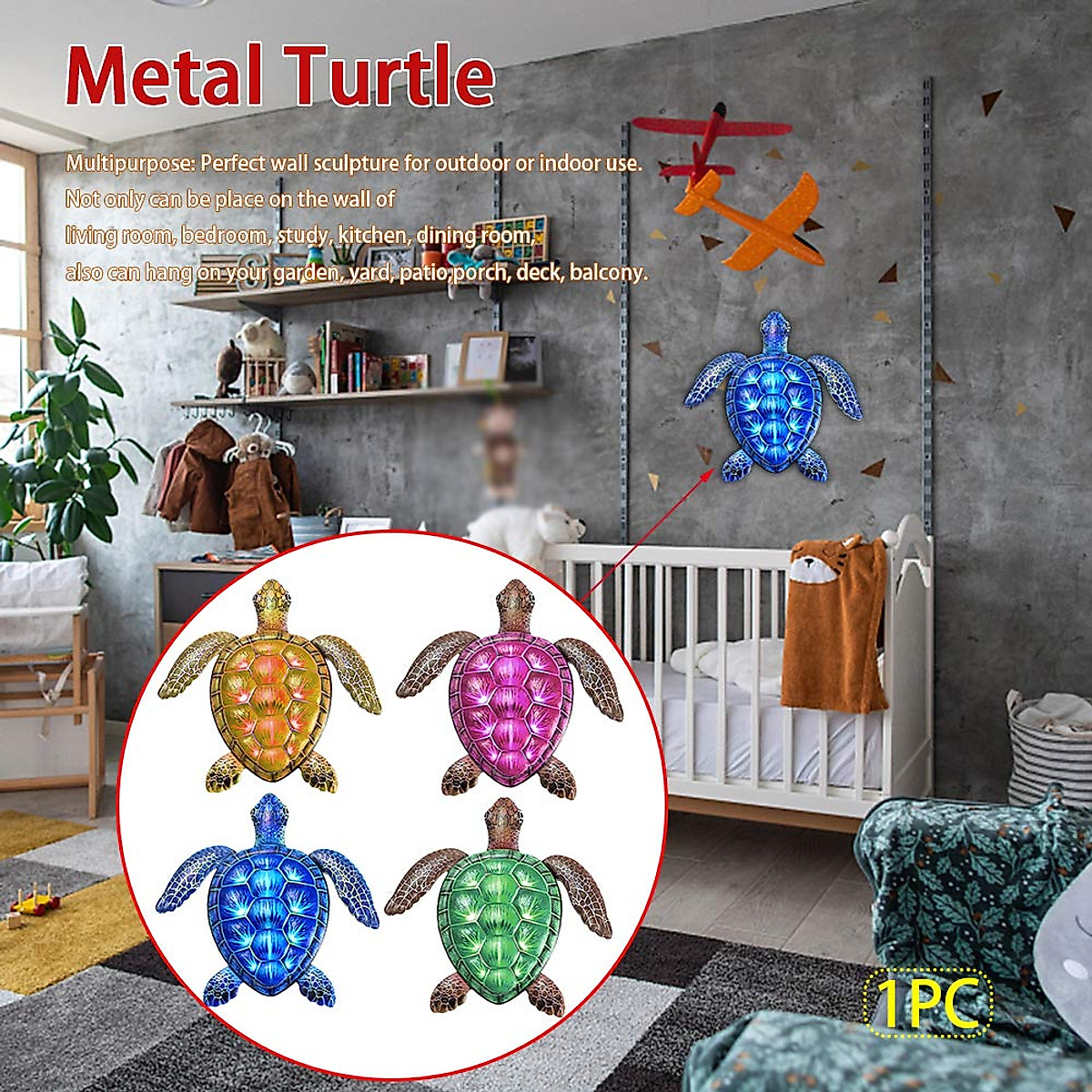 PXRJE Metal Wall Art Sea Turtle,Metal sea turtle with hook on the back，Metal Sea Turtle Wall Decoration Wall Sculpture Hanging Art,suitable for hang on your garden, yard, patio, balcony(Green)