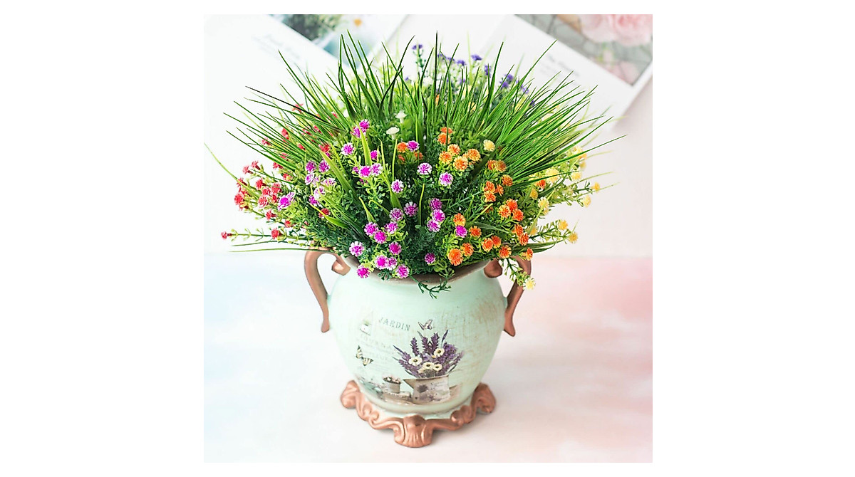 Sunm Boutique Artificial Outdoor Plants, 8 Bundles Fake Plastic Wheat Grass, Faux Plastic ...