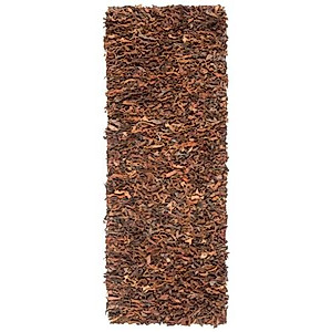 SAFAVIEH Leather Shag Collection 2'3" x 6' Saddle LSG511B Hand-Knotted Modern Leather Runner Rug