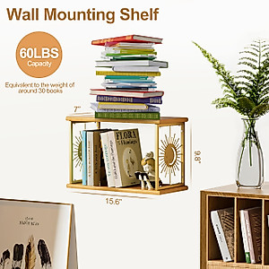 Apresolar Floating Nightstand Wall Mounted - Natural Solid Wood Night Stand, Bedside Table 2 Tier Shelf, Modern Metal Celestial Side Floating Shelves Decor for Living Room Bedroom