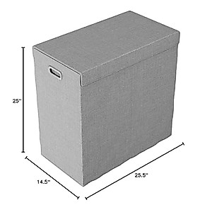 Double Laundry Basket with Lid – Two-Sided Clothes Hamper with Removable Mesh Liner Bags – Collapsible Clothing Organizer by Lavish Home (Gray)