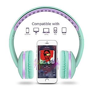Kids Headphones for School, Volume Control Foldable&Adjustable On-Ear Headphones for Kids Boys Girls, 3.5mm Jack Stereo Wired Headphones for Phone, Tablet, Kindle, School/Travel Mint