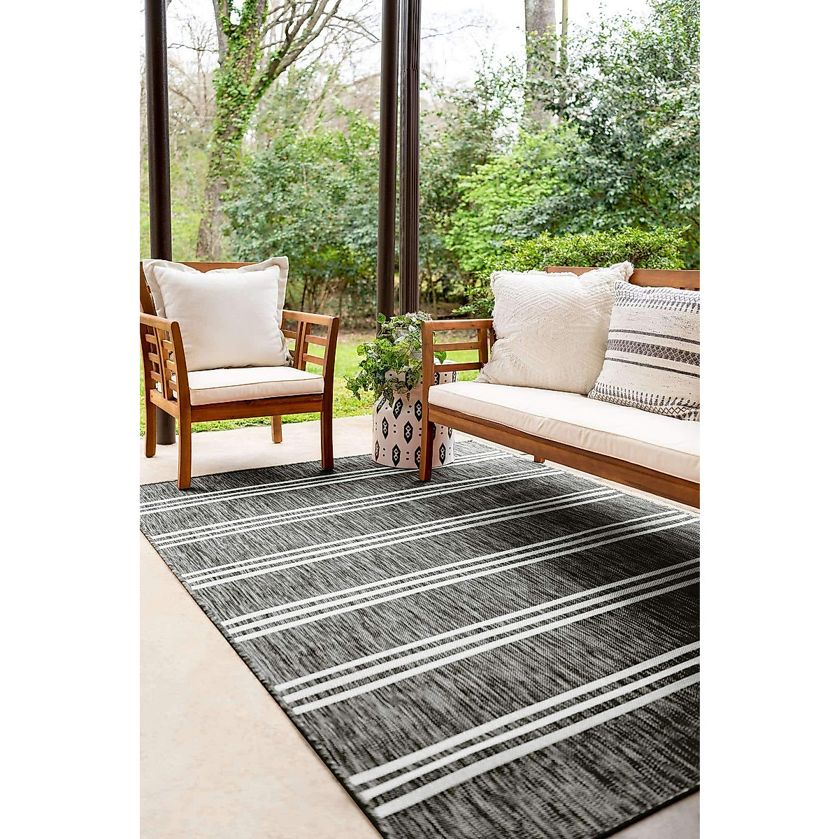 Unique Loom Outdoor Collection Area Rug - Anguilla (4' 1" x 6' 1" Rectangle, Charcoal/ Ivory)
