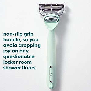 joy Razors for Women, 1 Handle, 4 Razor Blade Refills, Teal, Lubrastrip to Help Avoid Skin Irritation