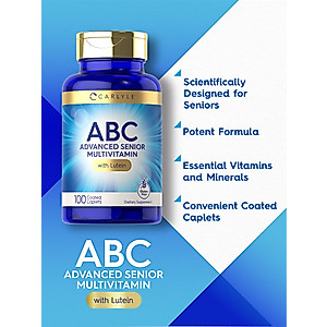 Carlyle Senior Multivitamin for Over 60 | 100 Caplets | with Lutein & Lycopene | ABC Advanced Supplement for Men and Women | Non-GMO, Gluten Free