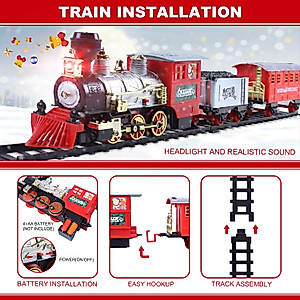 WESPREX Electric Train Set for Kids w/Headlight, Realistic Sound, Battery-Operated Classic Toy Train, 1 Locomotive, 2 Compartments, 10 Railway Tracks, Gift for Boys Girls Age 4 5 6 7 - Christmas