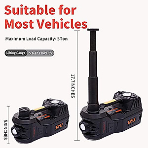 Trihelper Car Jack Hydraulic Jack – 5 Ton Electric Car Jack Stand Three in One Car Jack Kit for Sedans SUV Car Lift Floor Jack for Tire Change and Road Emergencies with Integrated Tire Pump (Black)