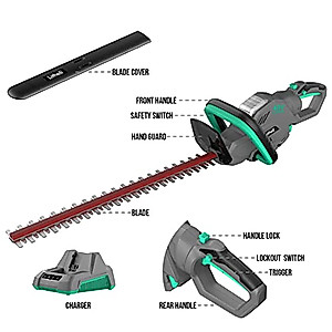 Litheli Cordless Hedge Trimmer 22″, 40V Battery Bush Trimmer Electric Hedge Trimmer for Pruning, with 2.0AH Battery and Charger