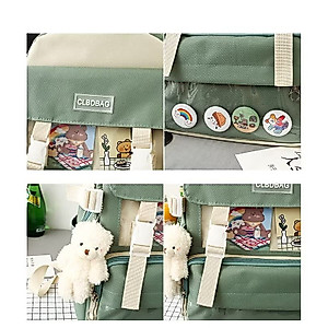 MOJIDUO Kawaii Backpack 4Pcs Set with cute plush Pendants & Badge,High capacity School Bag Cute Aesthetic Backpack