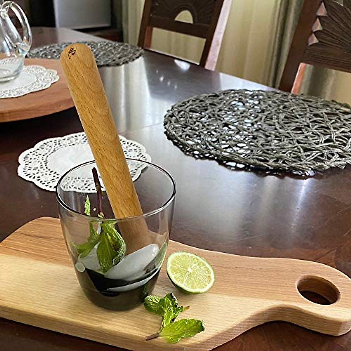 efo Wooden Muddler for Cocktails – Durable Wood Ice Crusher – Stylish Wooden Mojito Muddler Bar Tool – Handy Cocktail Muddler- Perfect Masher Kitchen Tool for Garlic Avocado Herbs and Fruits