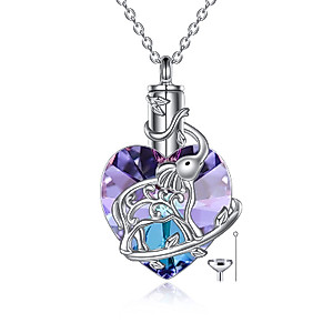 YFN Heart Crystal Urn Necklace for Ashes Cremation Jewelry Sterling Silver with Purple Blue Crystal Jewelry Gifts for Women Girls (Elephant)