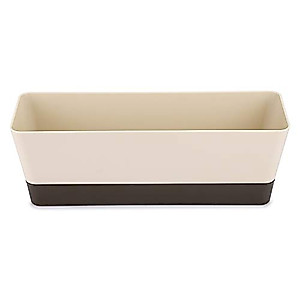 Skelang 12 Inch Plastic Rectangular Plant Pot, Watering Plant Container with Drainage Hole, Window Planter Box with Saucer for Succulent Plants, Flowers, Indoor Plants, African Violets, Pack of 2