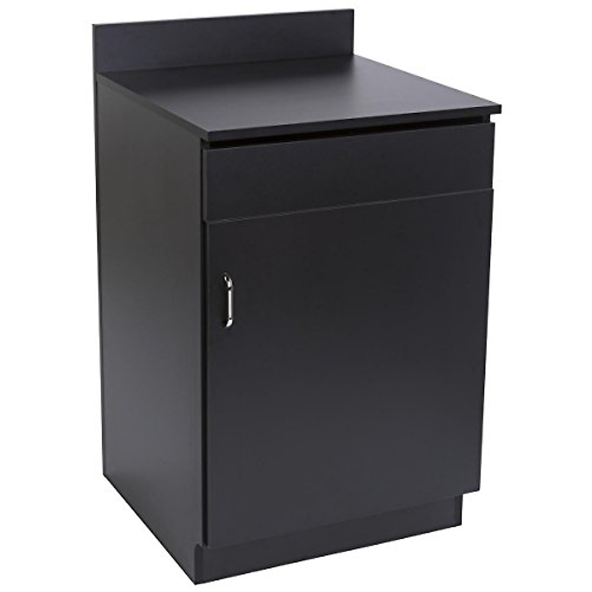 Displays2go Serving Station for Restaurants, Single Cabinet Door, Adjustable Shelf, Pullout Drawer - Black (LCKDSDWSBK)