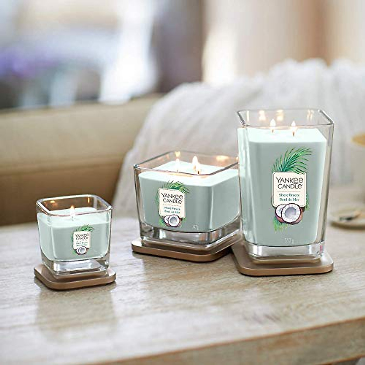 Yankee Candle 5038581050256 Elevation Coll. W/PLT Lid-Medium Square Candle with 3 Wicks Shore Breeze 1591088E, one Size, …