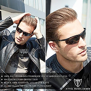 ATTCL Polarized UV Protection Sports Fishing Driving Sunglasses for Men Al-Mg Metal Frame Ultra Light 8585 Black