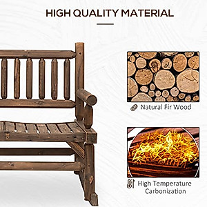 Outsunny 2-Person Wood Rocking Chair with Log Design, Heavy Duty Loveseat with Wide Curved Seats for Patio, Backyard, Garden, Walnut