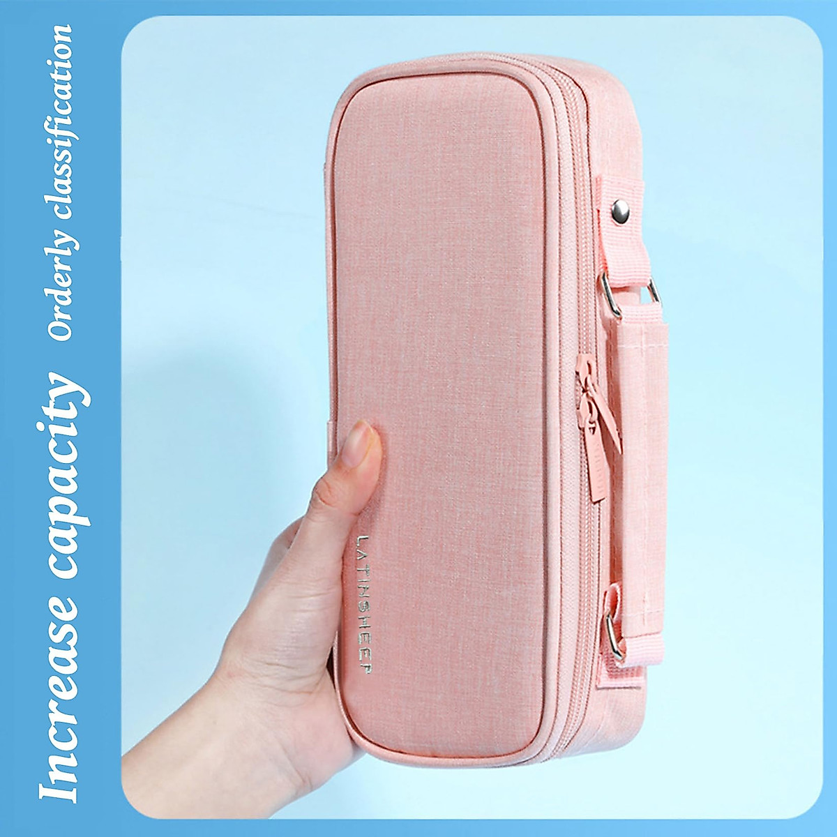 KEBEIXUAN Pencil Case Large Capacity Canvas Pencil Pouch Organizer with Zipper Multifunctional Pencil Box with Compartmens (Pencil Case Pink-A)