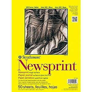 Strathmore 300 Series Newsprint Paper Pad, Tape Bound, 14x17 inches, 50 Sheets (32lb/52g) - Art Paper for Adults and Students - Practice Sketching with Charcoal, Graphite and Pencil