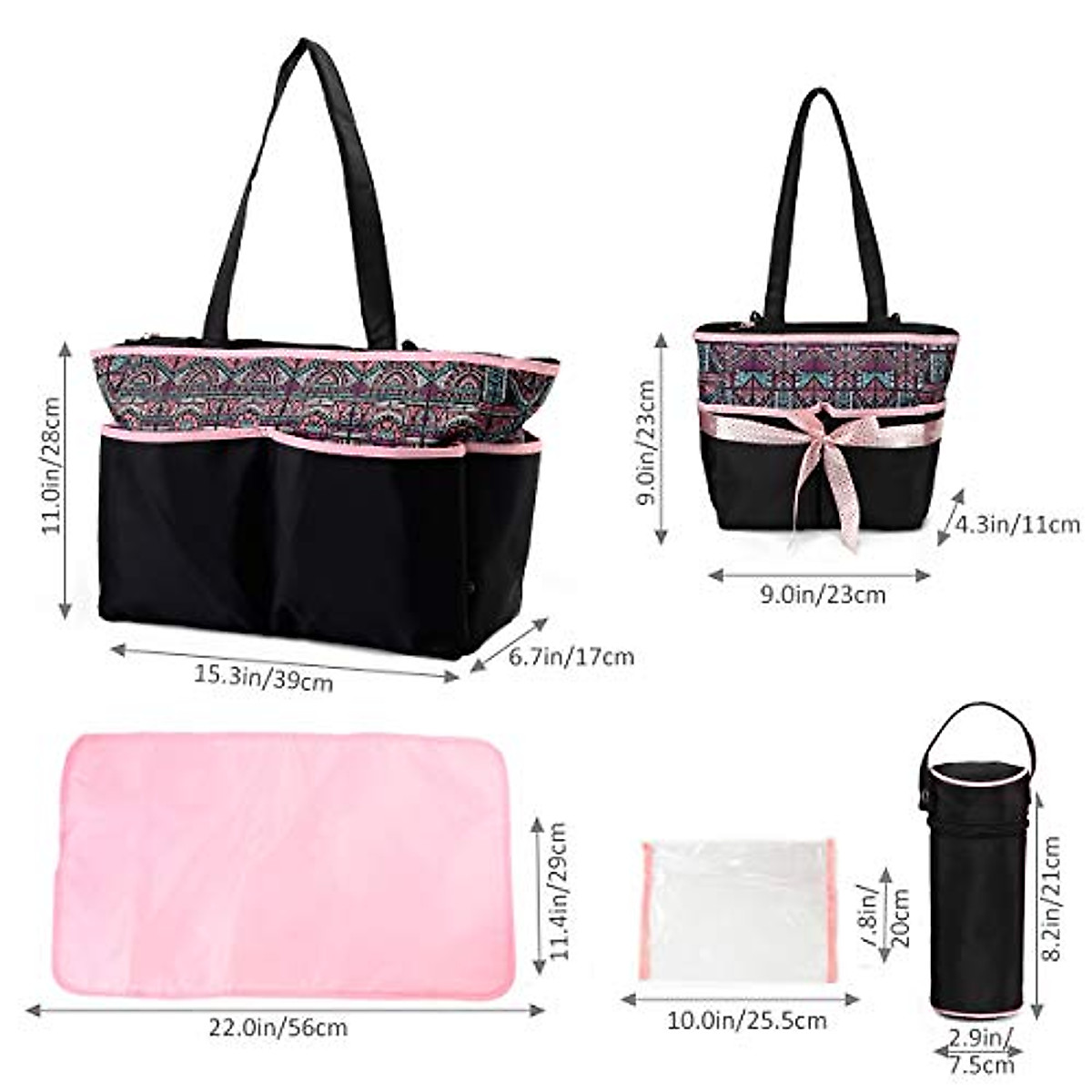 Diaper Tote Bag Diaper Bag - Nappy Bag Baby Diaper Totes for Mom Grils Unisex Maternity Nappy Bag Organizer Large Capacity Canva Tote Bag Beach Bag (Light Pink)