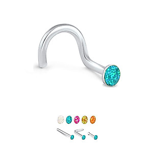 925 Sterling Silver LBend Nose Stud Ring 3mm Orange Glitter Disc 22G