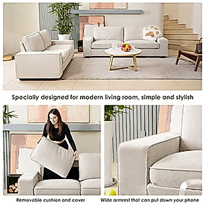 COOSLEEP Modern Sofas Couches for Living Room, Loveseat Sofas & couches with Removable Sofa Cushion and Detachable Sofa Cover, Solid Wood Frame and Serpentine Spring,Easy to Install (Beige)