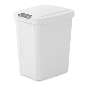 Sterilite 10438004 7.5 Gallon TouchTop Wastebasket, White w/ Titanium Latch, 4-Pack