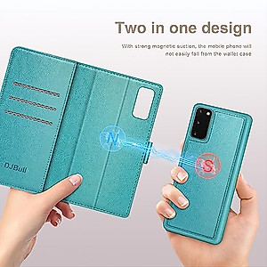 DJBull 2-in-1 Detachable for Samsung Galaxy S20+/S20 Plus 6.7 inch case with Credit Card Holder【RFID Blocking】,Flip Folio Book PU Leather Protective Cover Women Men for S20 Plus Phone case Blue Green