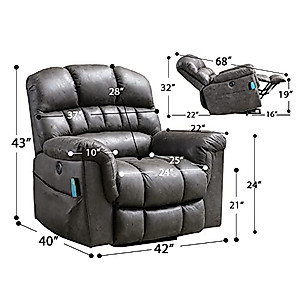 CANMOV Large Power Lift Recliner Chairs with Massage and Heat for Elderly Big People, Heavy Duty Electric Faux Leather Reclining Chairs with USB Port and 2 Side Pockets, Grey