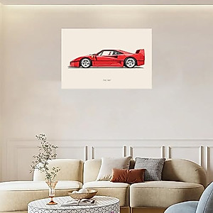Car Poster Ferrari F40 Supercar Posters Racing Car Canvas Wall Art For Boy's Bedroom SuperCar Wall Decor Unframe-style 36x24inch(90x60cm)