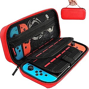 daydayup Switch Carrying Case Compatible with Nintendo Swtich, with 20 Games Cartridges Protective Hard Shell Travel Carrying Case Pouch for Console & Accessories(Red)