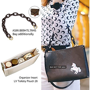 OAikor Upgraded Purse Insert Organizer Bag Fit Toiletry Pouch 26 Premium Microfiber Leather with D Rings, Waterproof Bag Insert for lv Pouch 26 Khaki (Large-26, Beige)