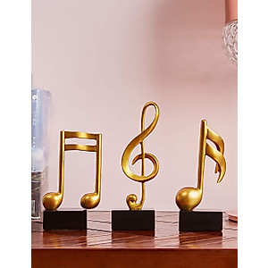HAUCOZE 3pcs Music Note Decor Gifts Musical Figurine Modern Statue Sculpture Table Centerpiece Crafts Gold Home Arts 7.5inch