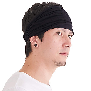 CHARM Wide Headband Bandana for Women - Mens Large Hair Turban Head Wraps Boho Band Black