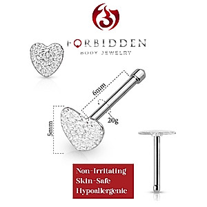 Forbidden Body Jewelry Rose Gold Nose ring, Gold Nose Stud, Nose Earrings, Rose Gold Nose Stud, Nose Piercing Studs, Surgical Steel 5mm Sparkly Heart Nose Stud (Silver Tone)