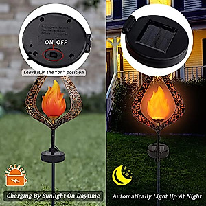 Glintoper 2 Pack Solar Garden Stake Lights Outdoor, Solar Powered Flickering Flame Lights, Dancing Flames LED Landscape Lighting, Halloween Christmas Decorative Torch Art for Yard Walkway Pathway Lawn