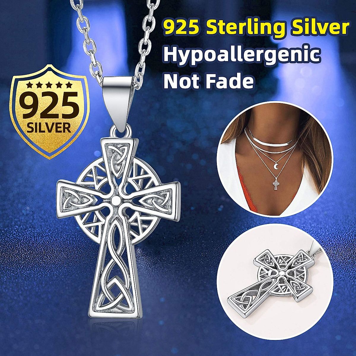 FaithHeart Cross Celtic Knot Necklace Sterling Silver Vintage Irish Jewelry Women Celtic Pendant Amulet Charms with Brand Packaging