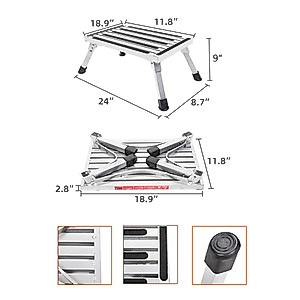 LUISLADDERS Aluminum Working Platform Step Stool Ladder RV Step Supports Up to 500lbs, Anti-Slip Surface & Rubber Feet Camper Step for Motor-Home,Trail, SUV