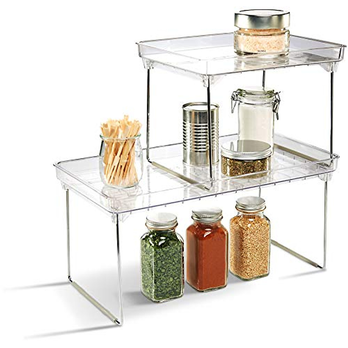 madesmart Clear Stacking Shelf - Medium | CABINET COLLECTION | Organizer for Cabinet or Counter | Collapsible Legs for Storage | Non-slip Rubber Feet |