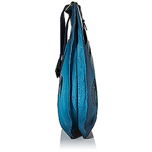 Anna by Anuschka Women's Genuine Leather Large V Top Multi-Compartment Cross Body | Hand Painted Original Artwork | Denim Paisley Floral