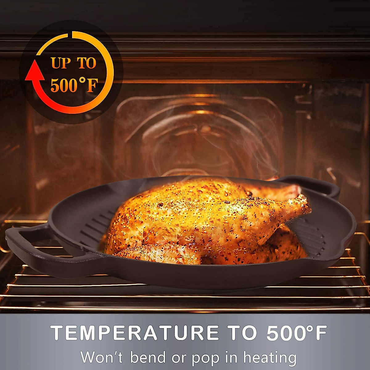 Cast Iron Grill Pan 12.6 inch Pre-Seasoned Cast Iron Griddle pan Dual Handles Cast Iron Skillets for BBQ Round Cast Iron Pan Griddle Pan for any Stove top and all Cooking tops