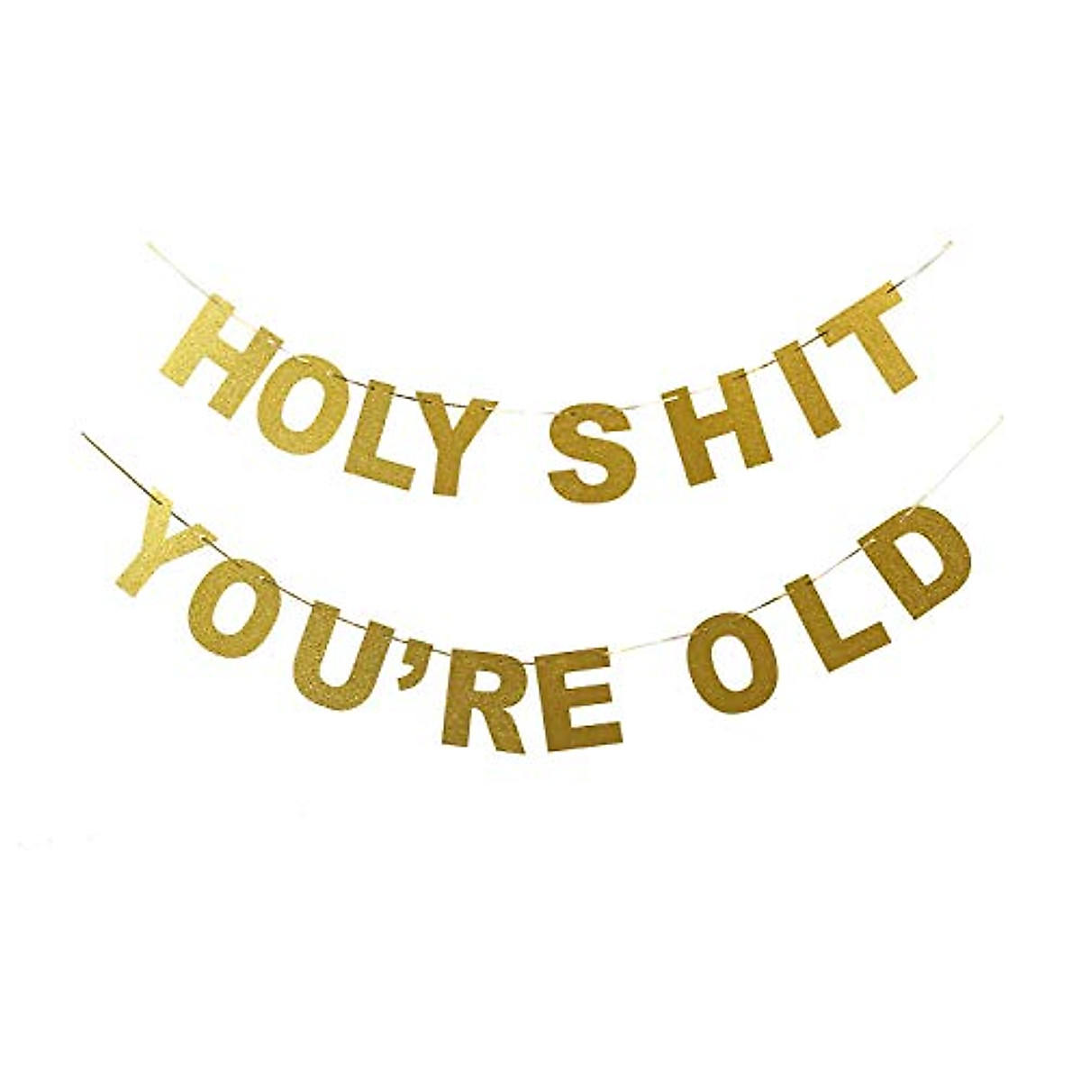 Holy Sht You're Old Banner Gold Glitter Funny Birthday Banner for Retirement Birthday Party Celebration